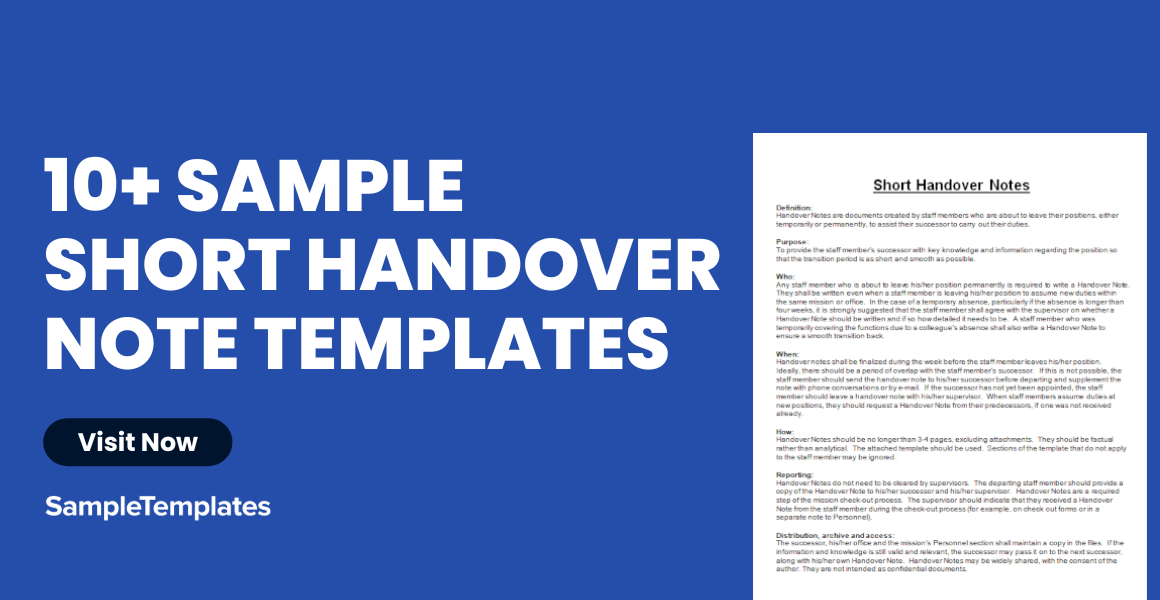 FREE 3+ Short Handover Note Samples [ Leave, Email, Resignation ]