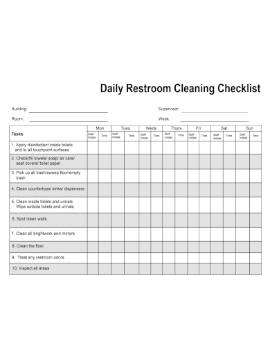 FREE 10 Restroom Cleaning Checklist Samples Daily Restaurant 
