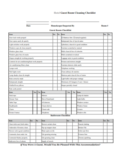 FREE 10 Guest Room Checklist Samples Cleaning Inspection Maintenance 