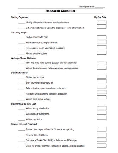 FREE 10 Research Checklist Samples Paper Project Audit 