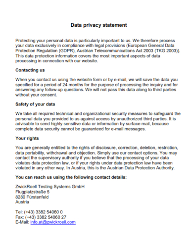FREE 10 Data Privacy Statement Samples Personal Protection 
