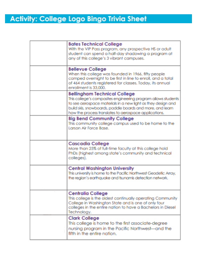 FREE 10 College Activity Sheet Samples In PDF DOC
