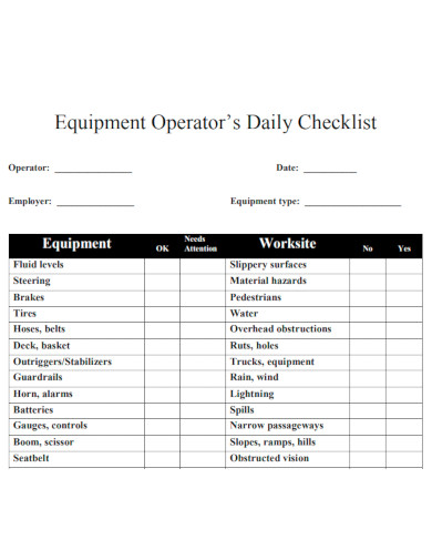 FREE 8+ Equipment Daily Checklist Samples [ Medical, Mobile, Crown ]
