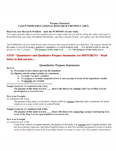 FREE 3 Qualitative Research Statement Samples Purpose Problem 