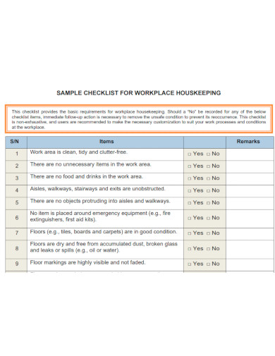 FREE 3 Workplace Housekeeping Checklist Samples In PDF Profilartis