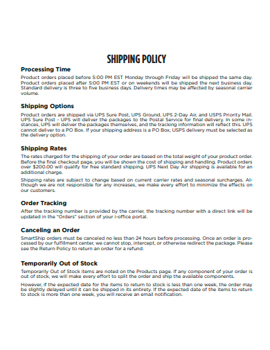 FREE 10 Shipping Policy Samples In PDF