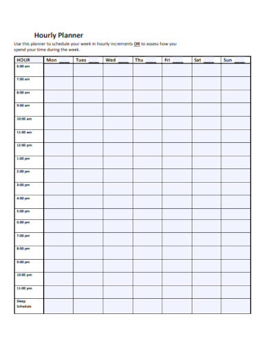 FREE 10+ Hourly Planner Samples in MS Word | Pages | PDF