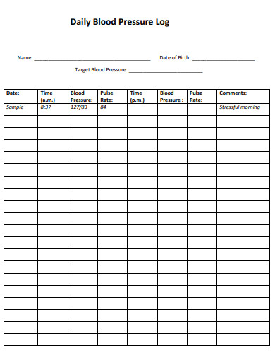FREE 10 Blood Pressure Log Samples In PDF