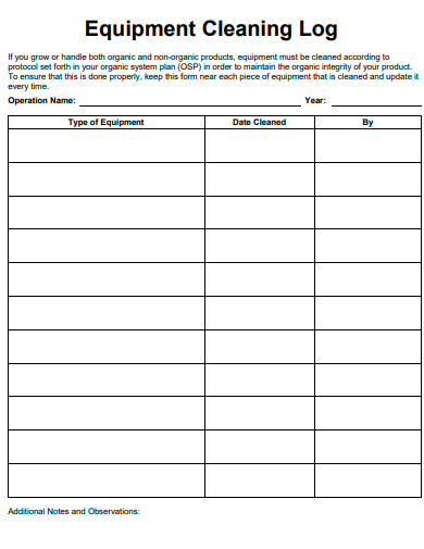 FREE 10 Cleaning Log Samples In PDF