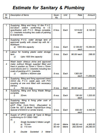 FREE 10 Plumbing Estimate Samples In PDF