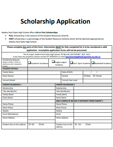 Free 50 Scholarship Application Samples In Pdf Ms Word