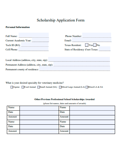 Free 50 Scholarship Application Samples In Pdf Ms Word